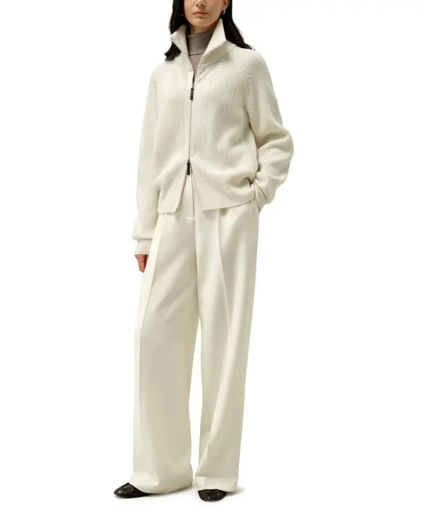 Lilysilk Ribbed-knit Turtleneck Zip Cardigan