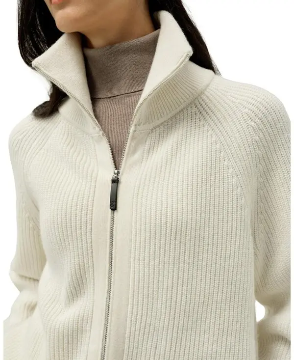 Lilysilk Ribbed-knit Turtleneck Zip Cardigan