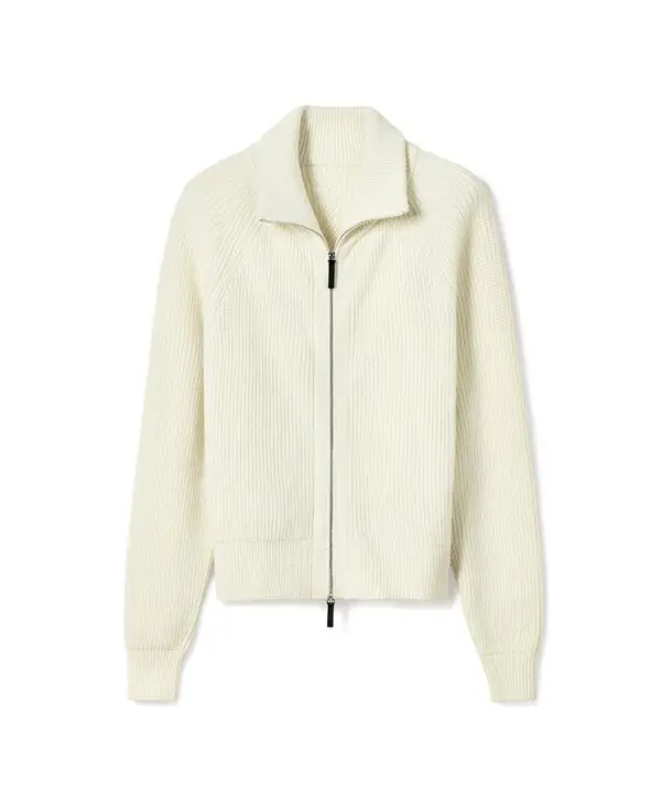 Lilysilk Ribbed-knit Turtleneck Zip Cardigan