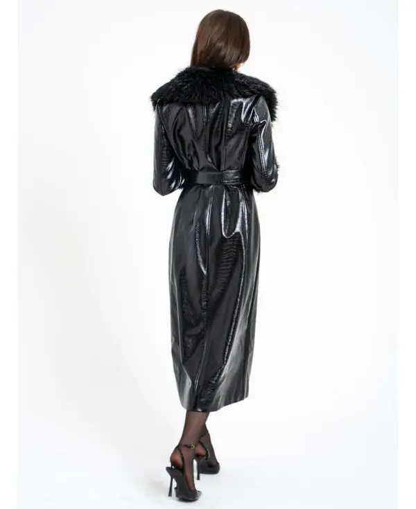 MISS CIRCLE NEW YORK Faux Croc Leather Coat With Faux Fur Trim