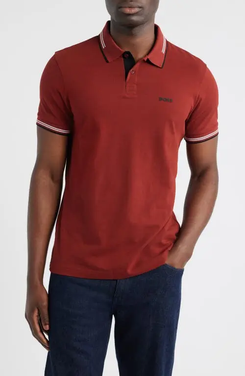 BOSS Paul Tipped Stretch Cotton Polo - Dark Pink