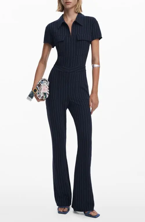 Desigual Pinstriped Bootcut Jumpsuit - Blue
