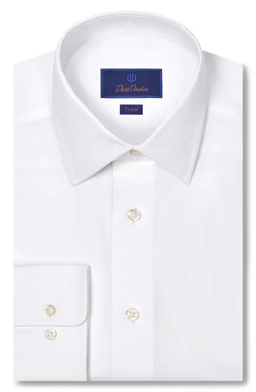 David Donahue Trim Fit Cotton & Cashmere Twill Dress Shirt - White