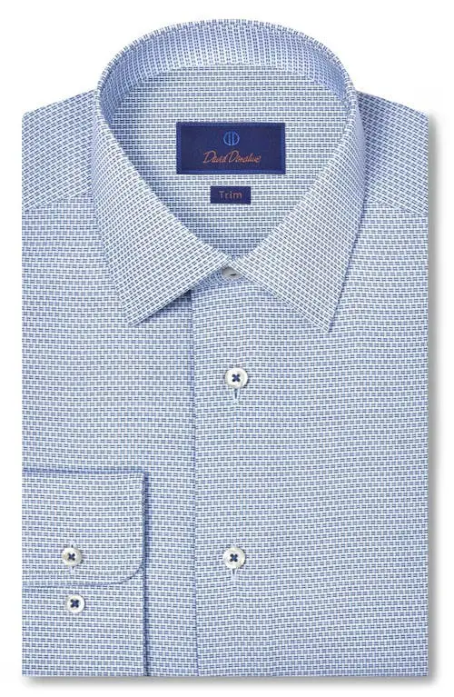 David Donahue Trim Fit Texture Micro Twill Cotton Dress Shirt - Blue