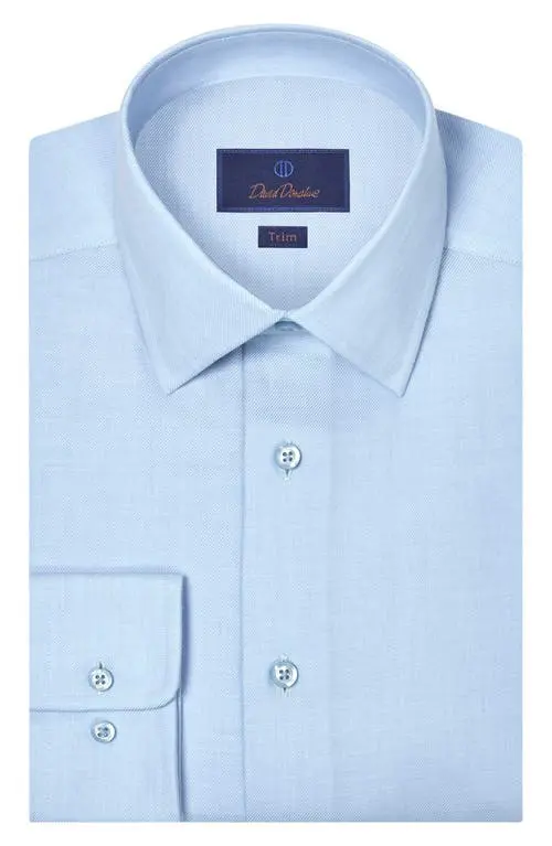 David Donahue Trim Fit Light Blue Cotton & Cashmere Twill Dress Shirt - Sky