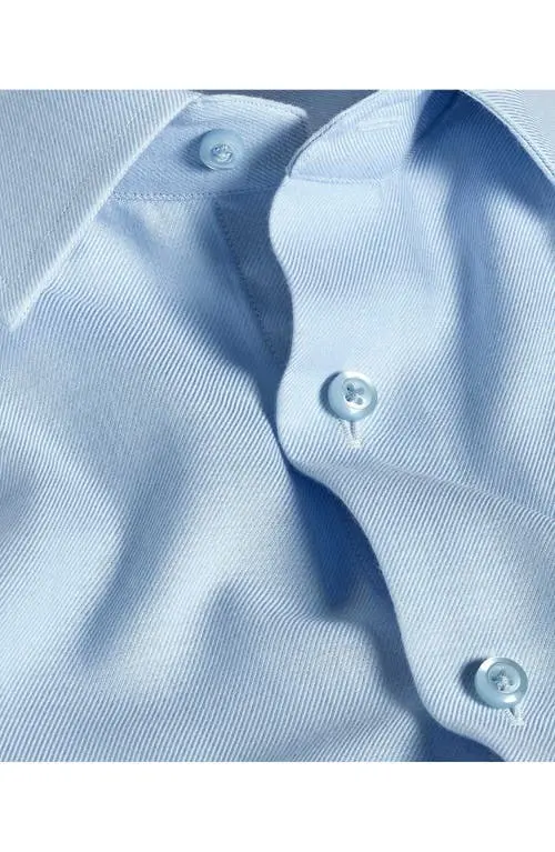 David Donahue Trim Fit Light Blue Cotton & Cashmere Twill Dress Shirt - Sky