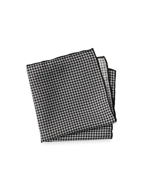 PAUL FREDRICK Houndstooth Silk Pocket Square - Black/grey