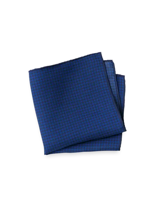 PAUL FREDRICK Houndstooth Silk Pocket Square - Blue