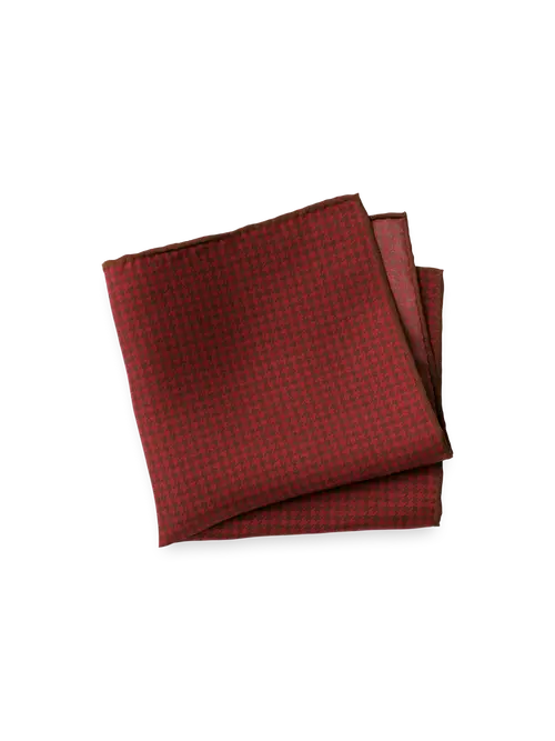 PAUL FREDRICK Houndstooth Silk Pocket Square - Burgundy