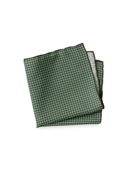 PAUL FREDRICK Houndstooth Silk Pocket Square - Green