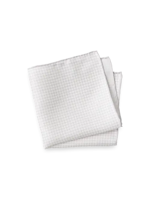PAUL FREDRICK Houndstooth Silk Pocket Square - Ivory/silver