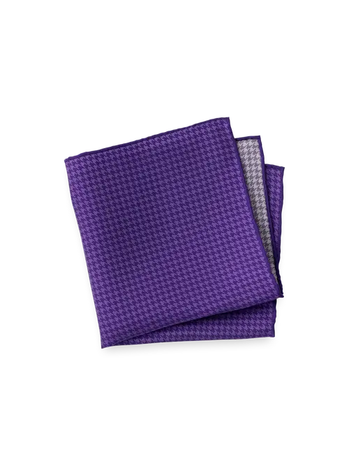 PAUL FREDRICK Houndstooth Silk Pocket Square - Purple