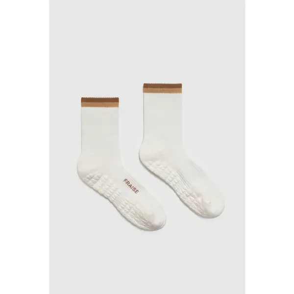 FRAISE Striped Quarter Crew Grip Socks - Brulee