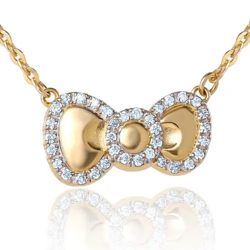 HELLO KITTY Bow Necklace With Crystal Accents - Gold