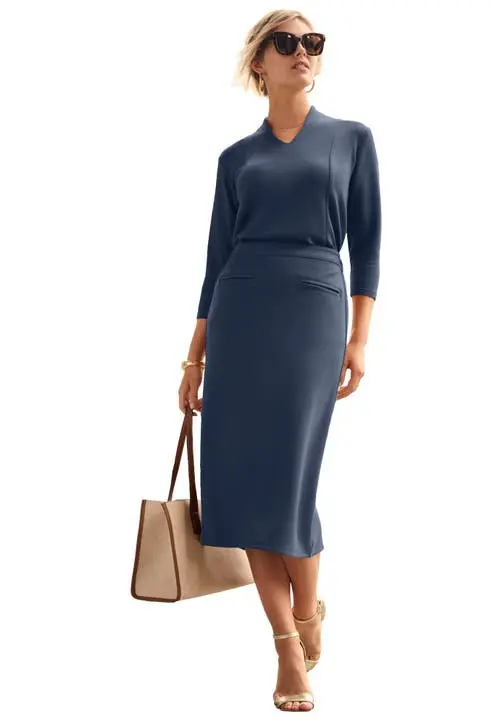 JESSICA LONDON Perfect Ease Midi Skirt - Navy