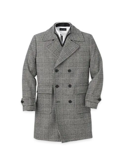 PAUL FREDRICK Wool Blend Plaid Double Breasted Topcoat
