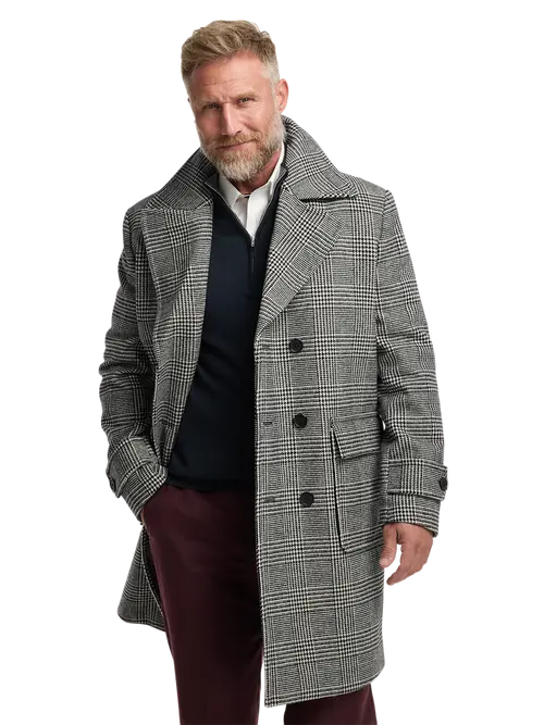 PAUL FREDRICK Wool Blend Plaid Double Breasted Topcoat