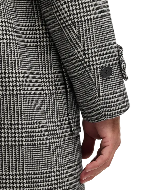PAUL FREDRICK Wool Blend Plaid Double Breasted Topcoat