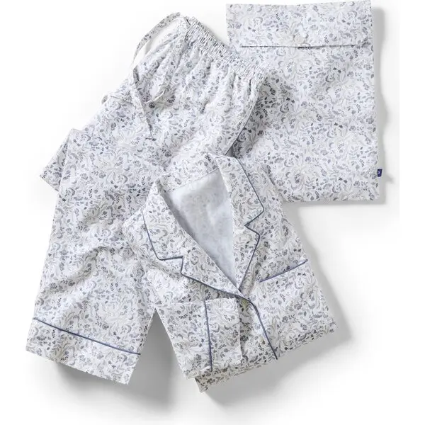 CHRISTY Ditsy Gingham Cotton Percale Floral Pyjamas - Blue