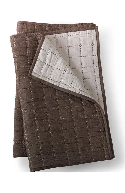 LANDS' END Essential Cotton Windowpane Reversible Bed Blanket - Dark Walnut Brown