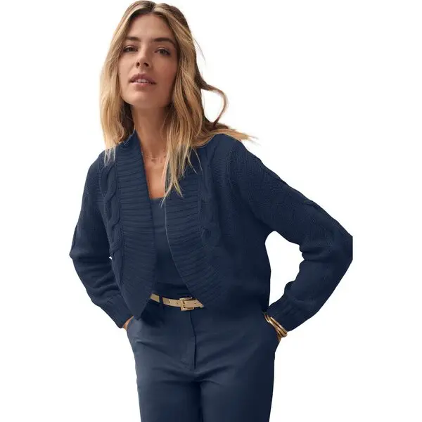 JESSICA LONDON Cable Knit Open-front Shrug Sweater - Navy
