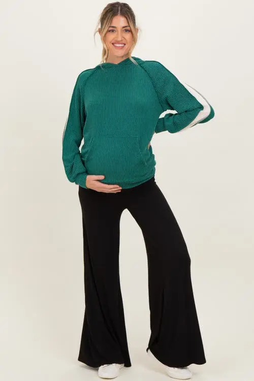 PINKBLUSH Fold Over Waist Maternity Wide Leg Lounge Pants - Black
