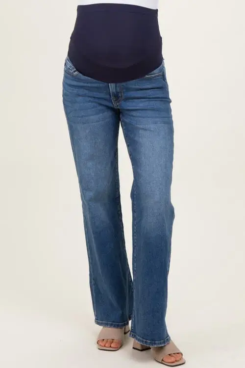 PINKBLUSH Wide Leg Maternity Jeans - Blue