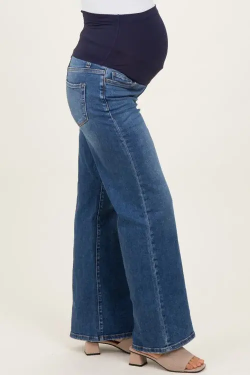 PINKBLUSH Wide Leg Maternity Jeans - Blue