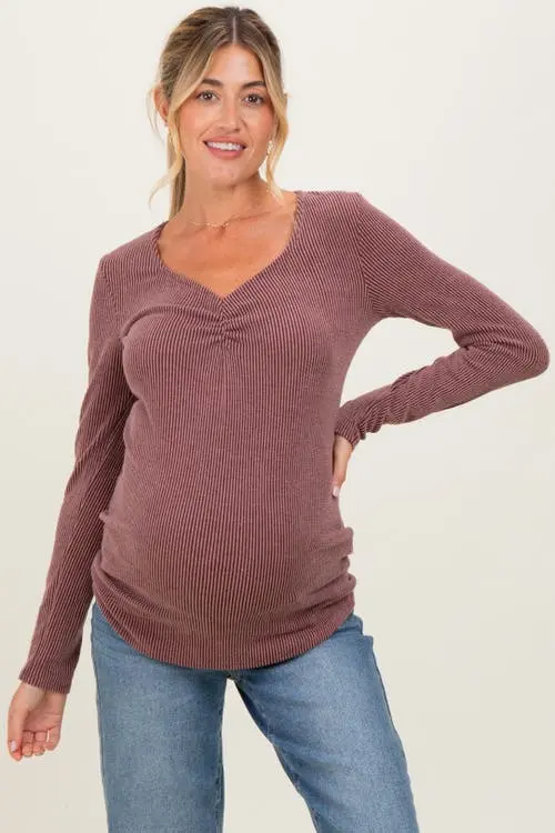 PINKBLUSH Ribbed Long Sleeve Sweetheart Top