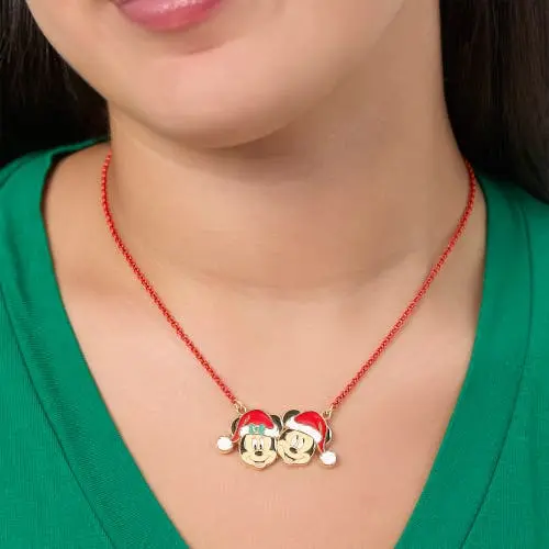 Disney Mickey And Minnie Mouse Santa Necklace And Stud Earrings Set