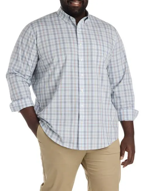 OAK HILL BY DXL Big & Tall Large Plaid Tech Sport Shirt - Blue