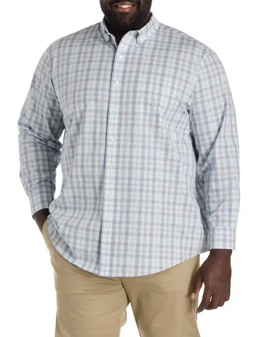 OAK HILL BY DXL Big & Tall Large Plaid Tech Sport Shirt - Blue