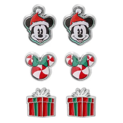 Disney Mickey And Minnie Mouse Holiday Stud Earring Set - Red/ Green