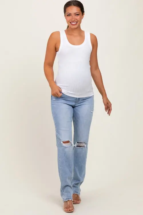 PINKBLUSH Distressed Ripped Knee Maternity Jeans