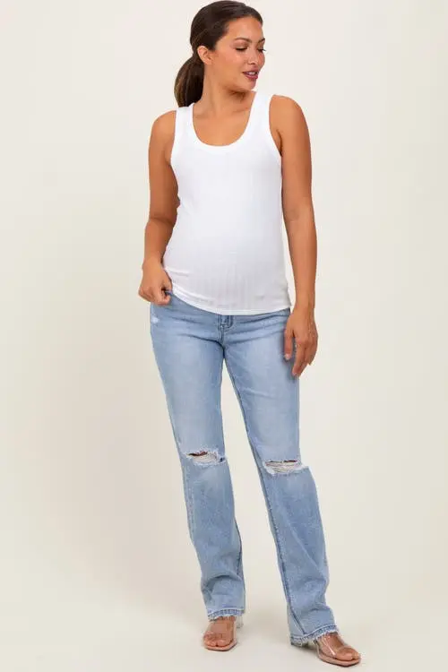 PINKBLUSH Distressed Ripped Knee Maternity Jeans