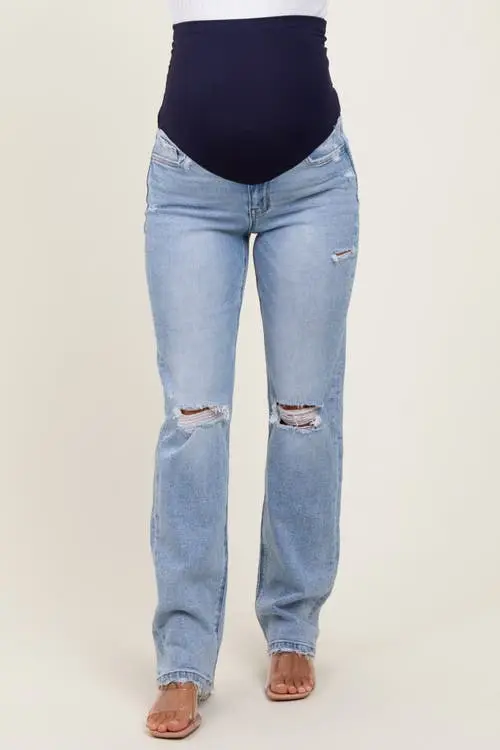 PINKBLUSH Distressed Ripped Knee Maternity Jeans