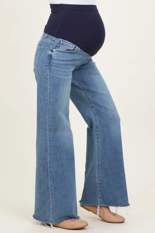 PINKBLUSH Distressed Relaxed Wide Leg Maternity Jeans - Blue