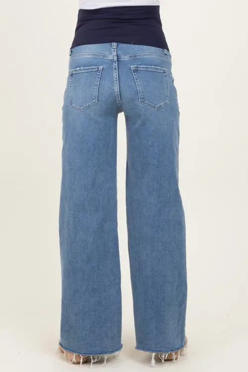PINKBLUSH Distressed Relaxed Wide Leg Maternity Jeans - Blue