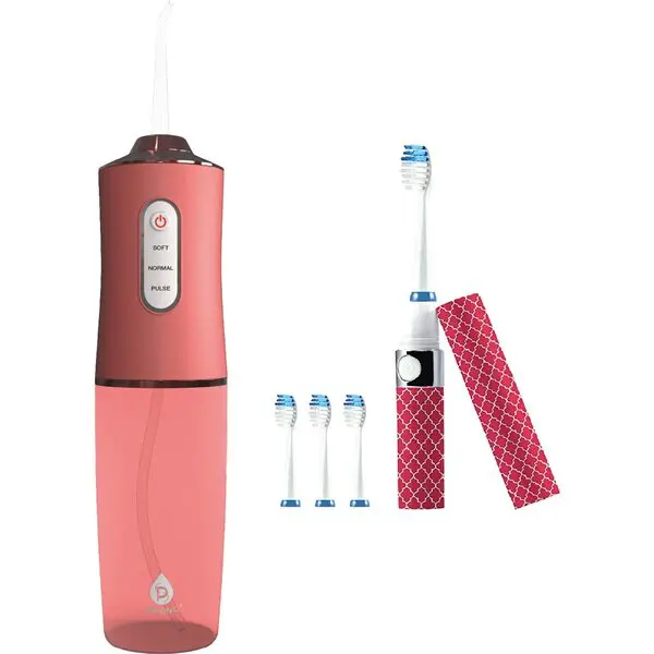 PURSONIC Water Flosser & Portable Sonic Toothbrush Oral Care Bundlecomplete On-the-go Dental Hygiene Kit - Pink