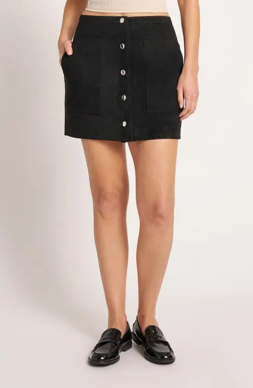 Matty M. Button Front Suede Skirt - Black