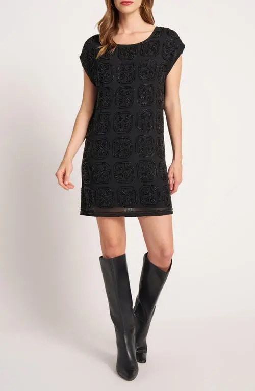 Matty M. Beaded Cap-sleeve Mini Shift Dress - Black