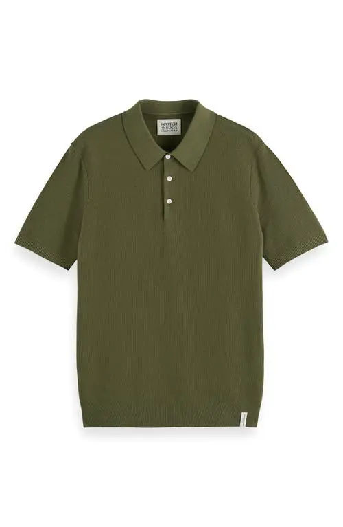 Scotch & Soda Structured Knit Cotton Polo - Olive Night