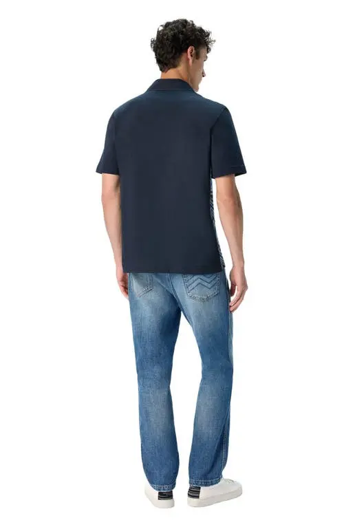 Missoni Short Sleeve Polo With Geometric Zigzag Pattern - Blue
