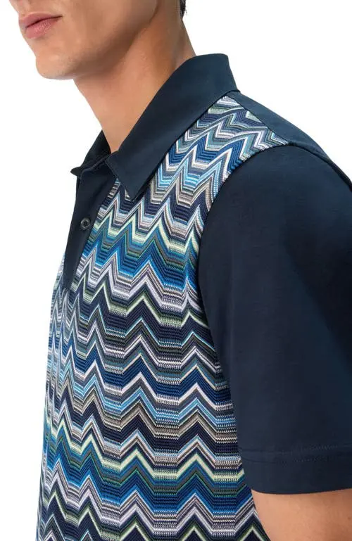 Missoni Short Sleeve Polo With Geometric Zigzag Pattern - Blue