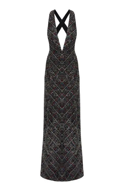 Missoni Long Dress With V-neck And Check Pattern - Multicoloured
