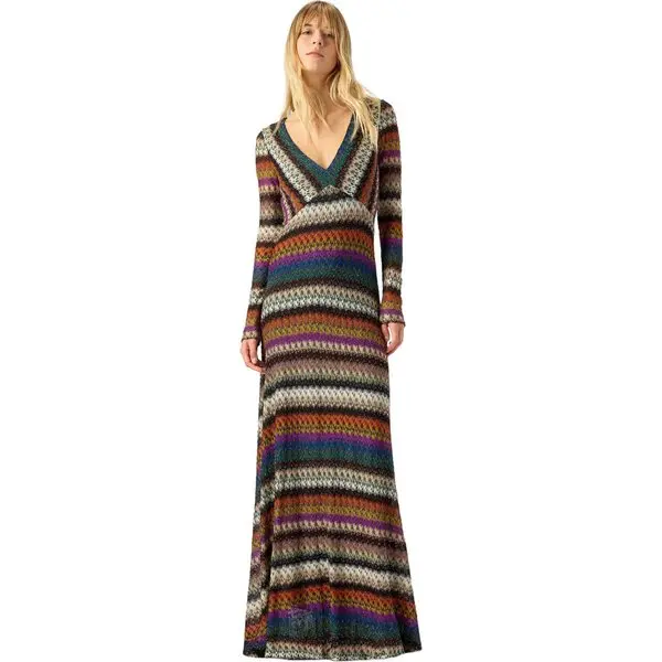 Missoni Flared Long Dress With V-neck And Long Sleeves