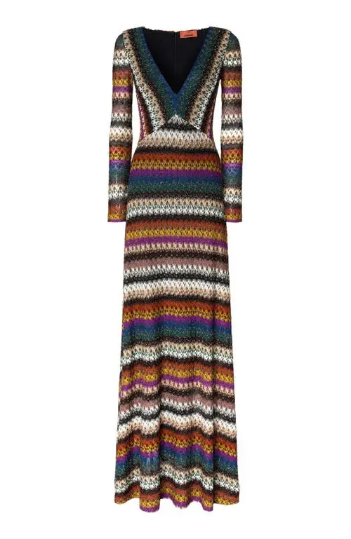 Missoni Flared Long Dress With V-neck And Long Sleeves