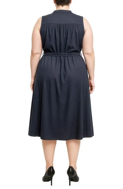 STANDARDS & PRACTICES Belted Sleeveless Cotton Shirtdress - Navy