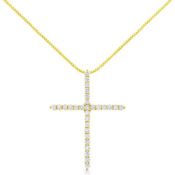 HAUS OF BRILLIANCE 10k Gold Plated Silver 3.0 Cttw Diamond Cross 18" Pendant Necklace - Yellow
