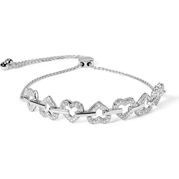 HAUS OF BRILLIANCE 925 Sterling Silver 1/2 Cttw Diamond Heart Link Bolo Bracelet - White